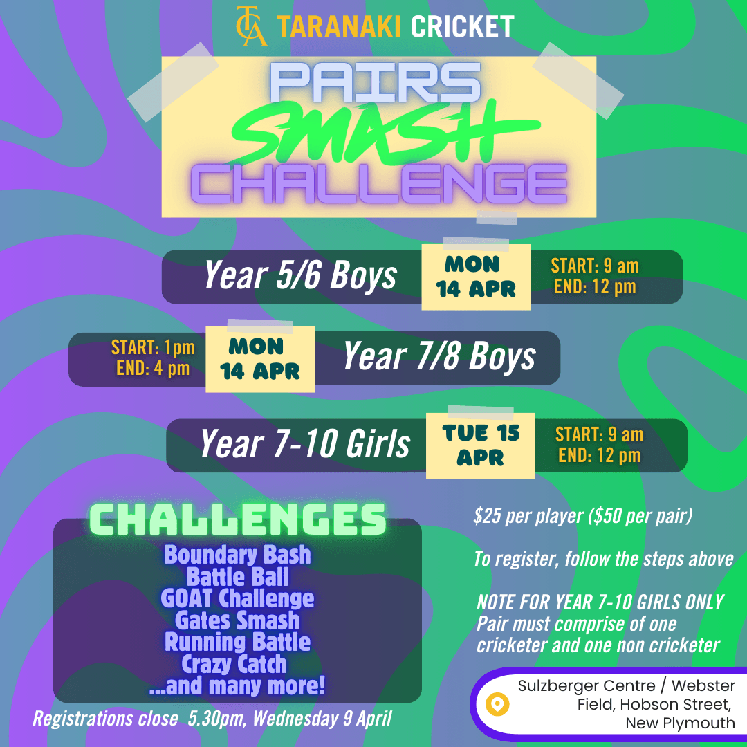 JUNIOR PAIRS SMASH CHALLENGE - Taranaki Cricket Association